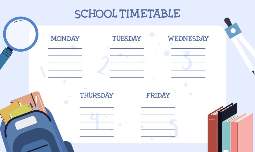 School timetable poster template Royalty Free Vector Image