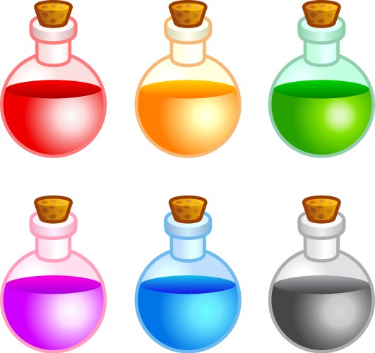 Glass bottles cartoon style icon set Royalty Free Vector
