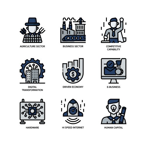Digital economy icons set Royalty Free Vector Image