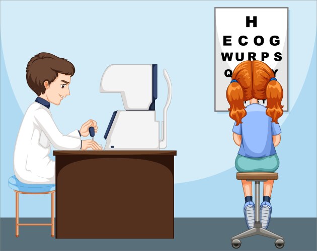 Girl having her eyes checked Royalty Free Vector Image