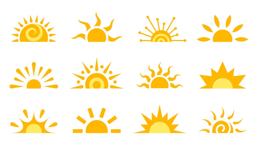 Half sun solar sunrise sunset weather icon set Vector Image