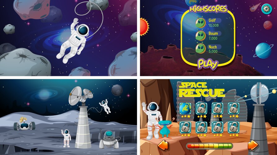 Gui app screens for space adventure game Vector Image