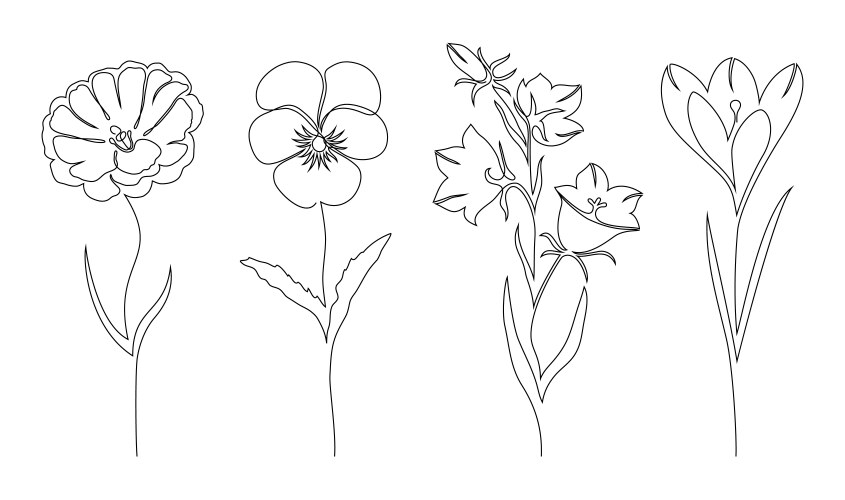 Flower set continuous outline style decoration Vector Image