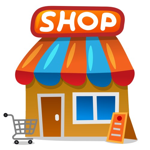 Pink street shop icon cartoon style Royalty Free Vector