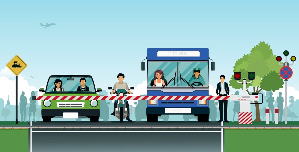 Kids crossing road in city cartoon Royalty Free Vector Image