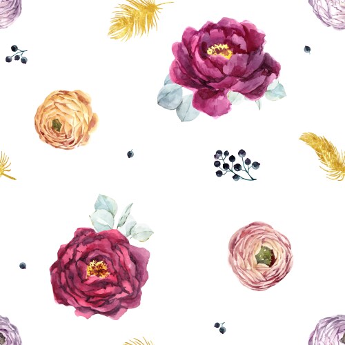 Red roses seamless watercolor pattern Royalty Free Vector