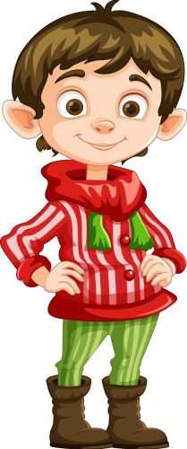 Smiling elf character in holiday-themed clothing Vector Image