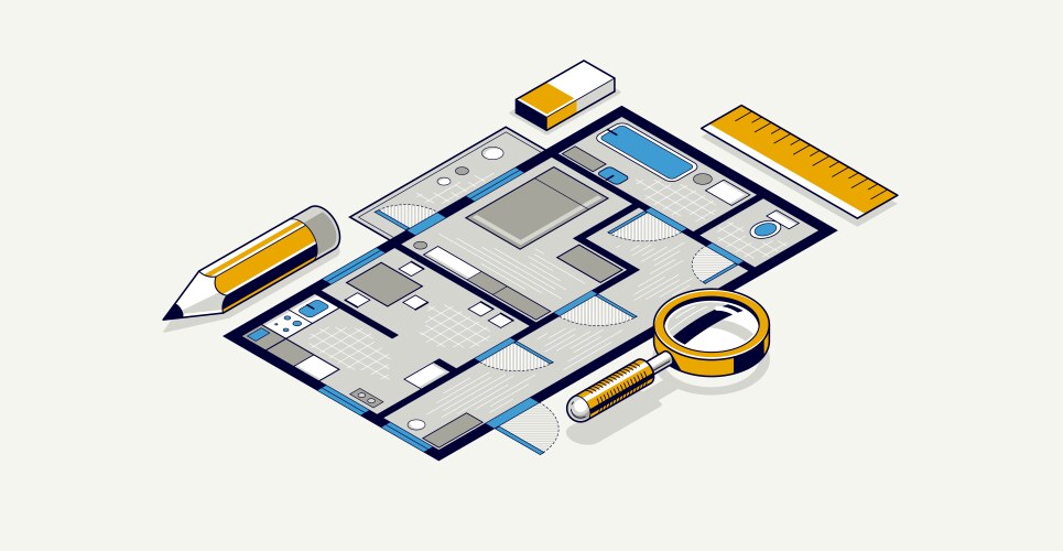 Flat plan drawing with pencil floorplan Royalty Free Vector