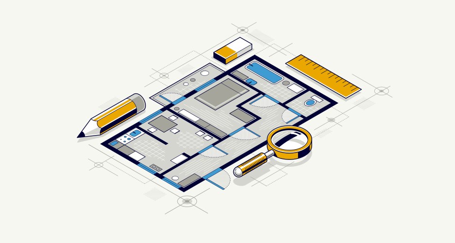 Flat plan drawing with pencil floorplan Royalty Free Vector