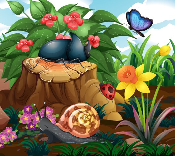 Scene with plants and insects in garden Royalty Free Vector