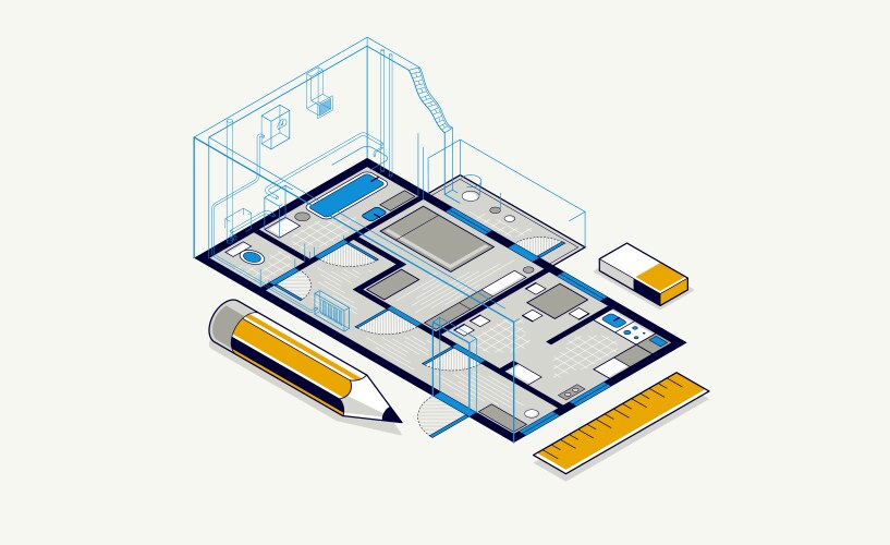 Floorplan implementation drawing with pencil flat Vector Image