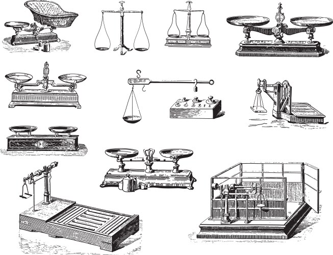 Engraved of a weighing scale Royalty Free Vector Image