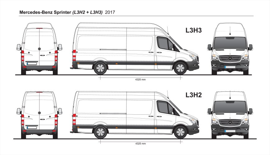 Mercedes sprinter lwb high roof van l3h2 2017 Vector Image