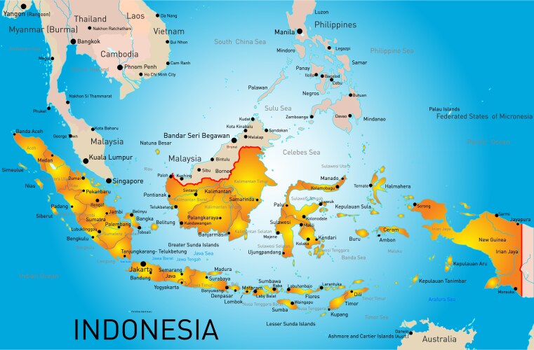 Indonesia map and landmarks Royalty Free Vector Image