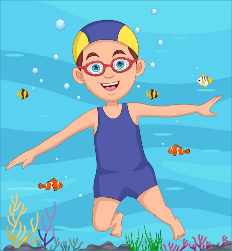 Scuba diver boy swimming cartoon Royalty Free Vector Image