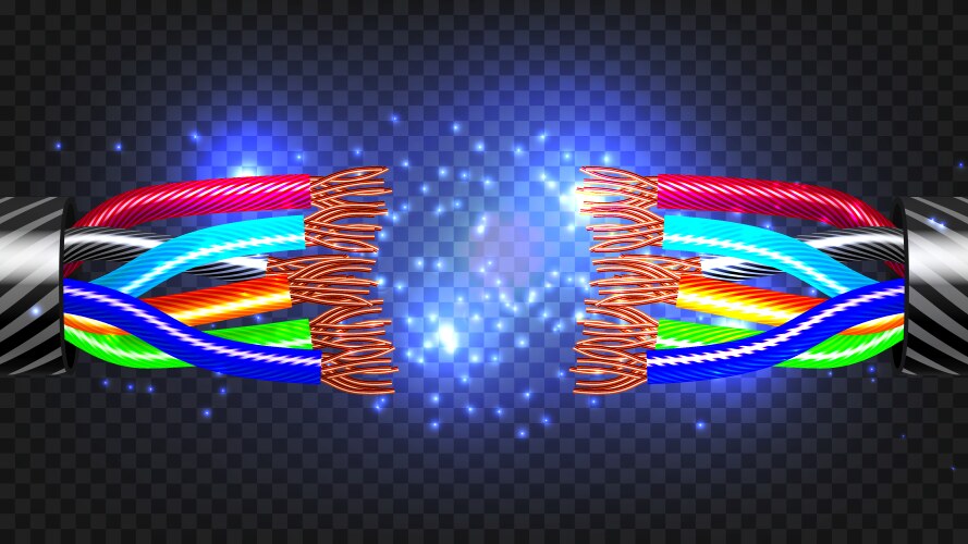 Three-core electric cable break Royalty Free Vector Image