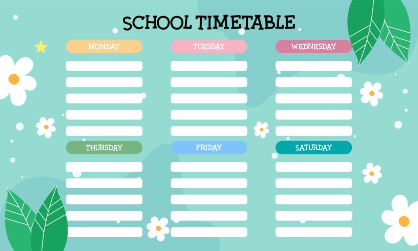 School timetable poster template Royalty Free Vector Image