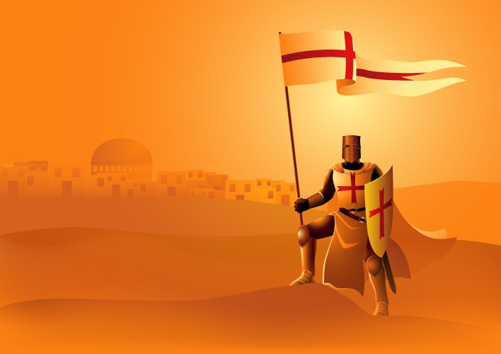 Medieval knight on horse carrying a flag Vector Image