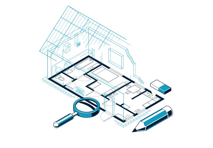 Flat plan drawing with pencil floorplan Royalty Free Vector