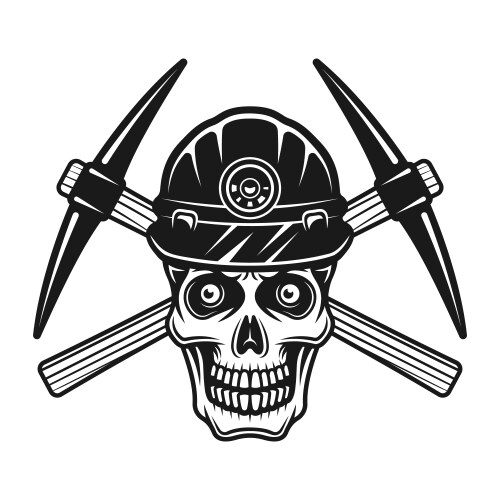 Bearded and mustached miner skull Royalty Free Vector Image