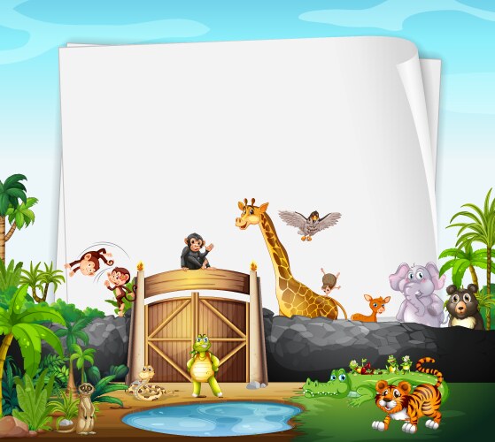 Border template design with many wild animals Vector Image
