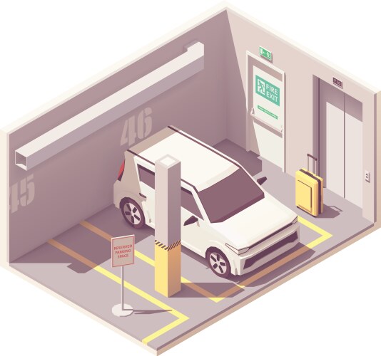 Isometric low poly car parking entrance Royalty Free Vector