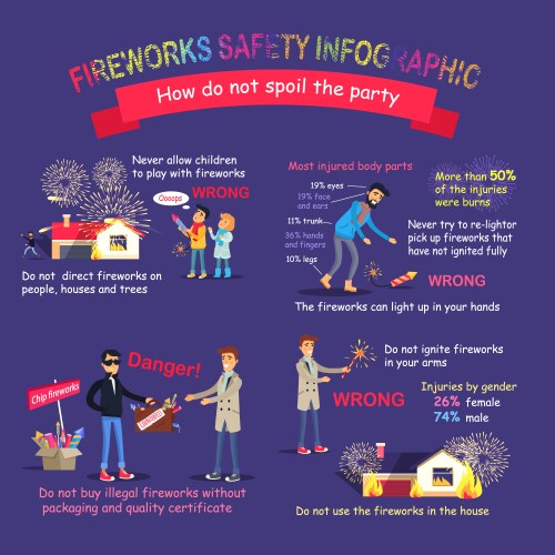 Fireworks safety infographic teaching children Vector Image