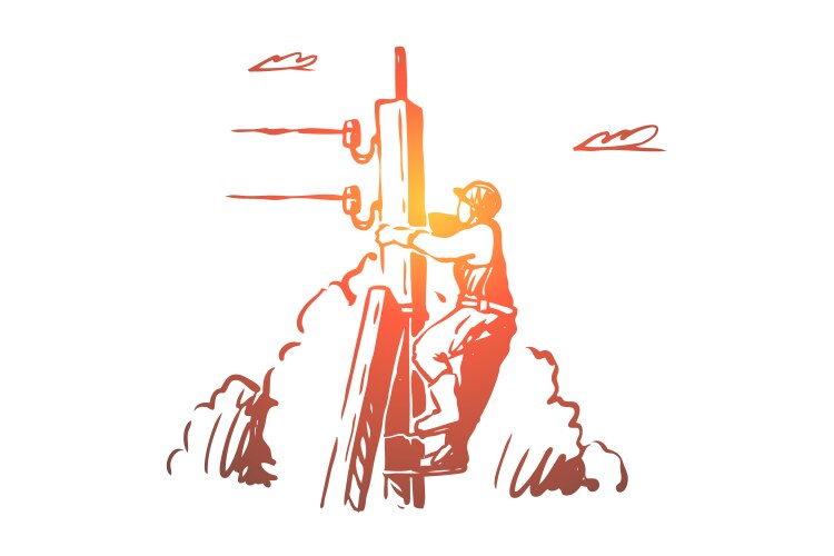 Lineman on an electric pole doing repairs Vector Image
