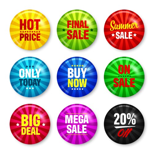 Realistic funky badges with text product Vector Image