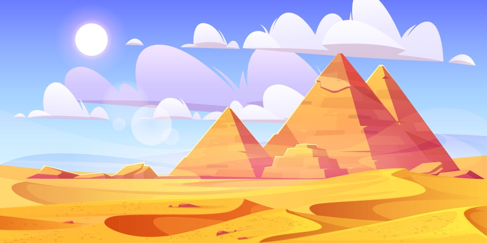 Pyramids in desert flat Royalty Free Vector Image
