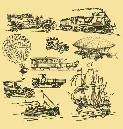 Vintage transportation drawings Royalty Free Vector Image