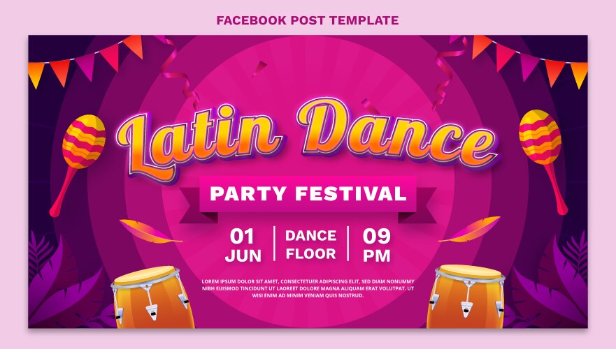 Gradient latin dance party template Royalty Free Vector