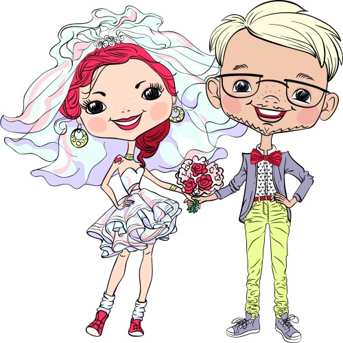 Cartoon kids playing bride and groom Royalty Free Vector