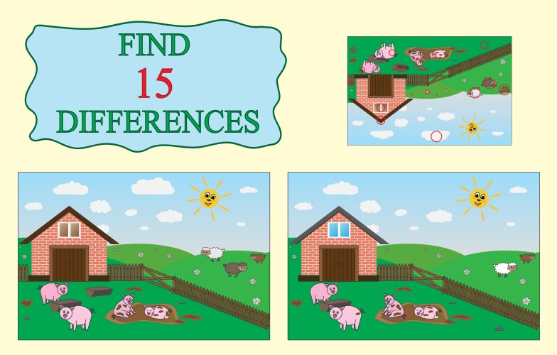 Differences game with pigs farm animals Royalty Free Vector