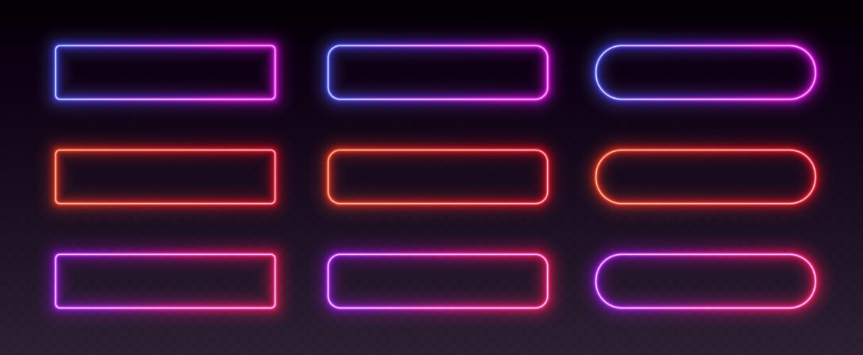 Colorful neon light frames set on dark background Vector Image
