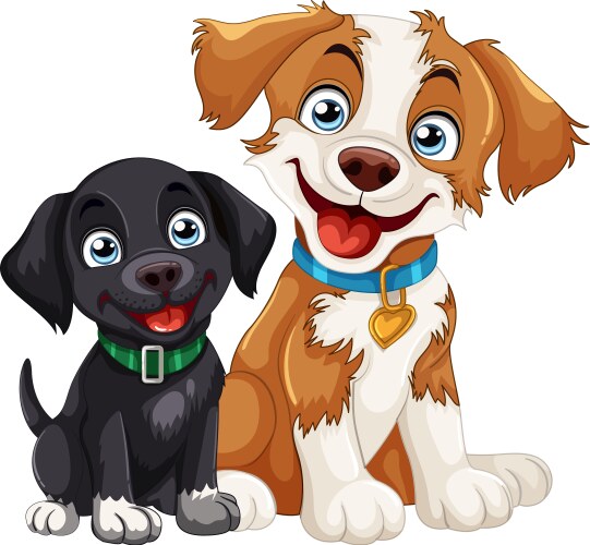 Two animated girls sitting smiling and looking up Vector Image