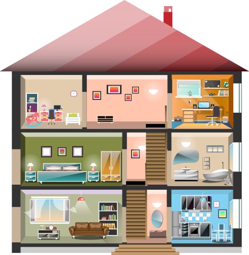 Cartoon multistorey house in cross section Vector Image