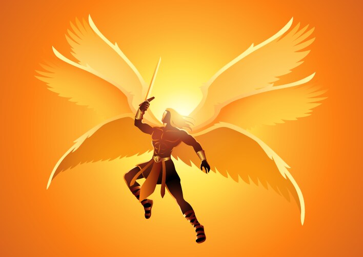 Archangel with six wings holding a sword Vector Image
