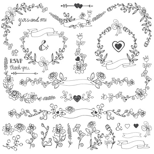 Hand drawn wreaths with florals and plants Vector Image