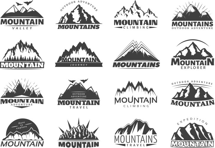 Set vintage mountain triangle logo view Royalty Free Vector
