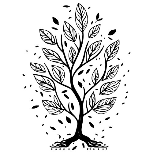 Tree half spring autumn floral sketch hand draw Vector Image