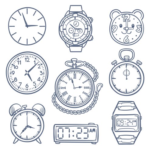 Old vintage clock hand drawn Royalty Free Vector Image