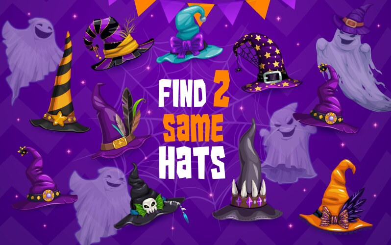 Halloween quiz game find two same witch hats Vector Image