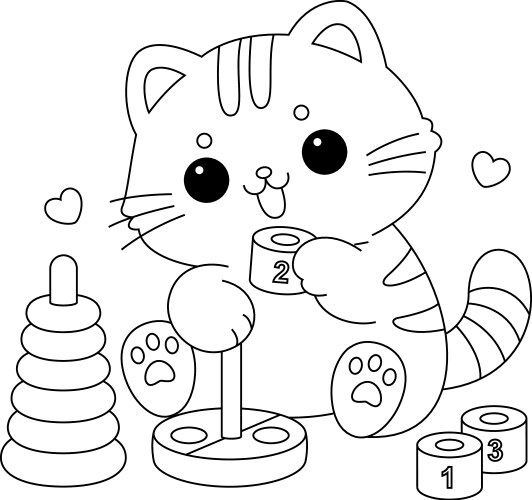 Cute cat with donuts coloring page Royalty Free Vector Image