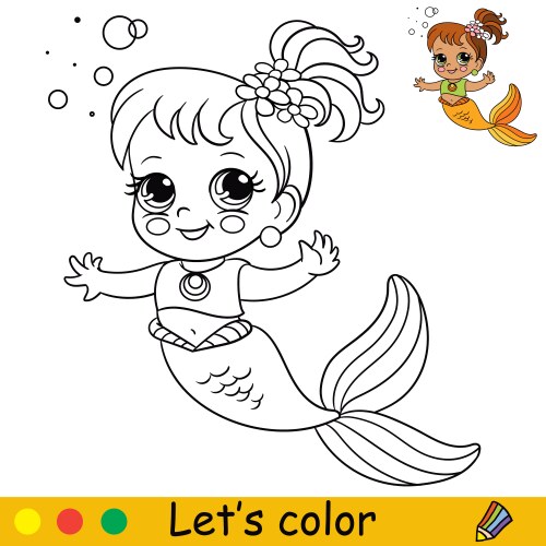 Cute mermaid coloring page for kids Royalty Free Vector
