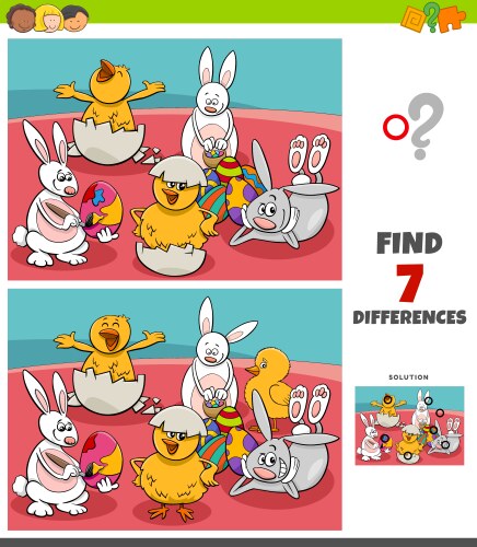 Jigsaw puzzle game with bunnies and chicks easter Vector Image