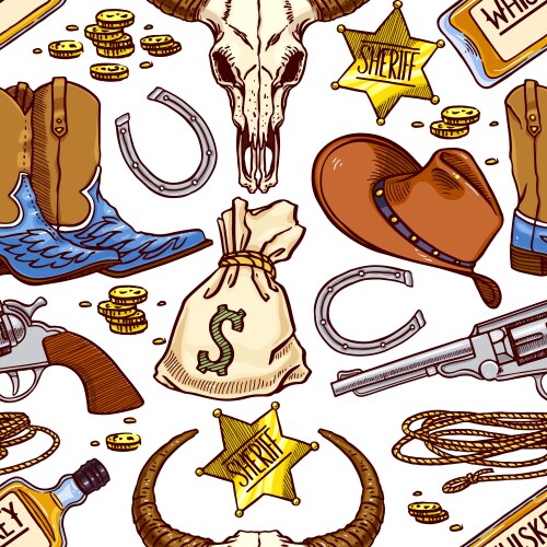 Cowboy western set of objects Royalty Free Vector Image