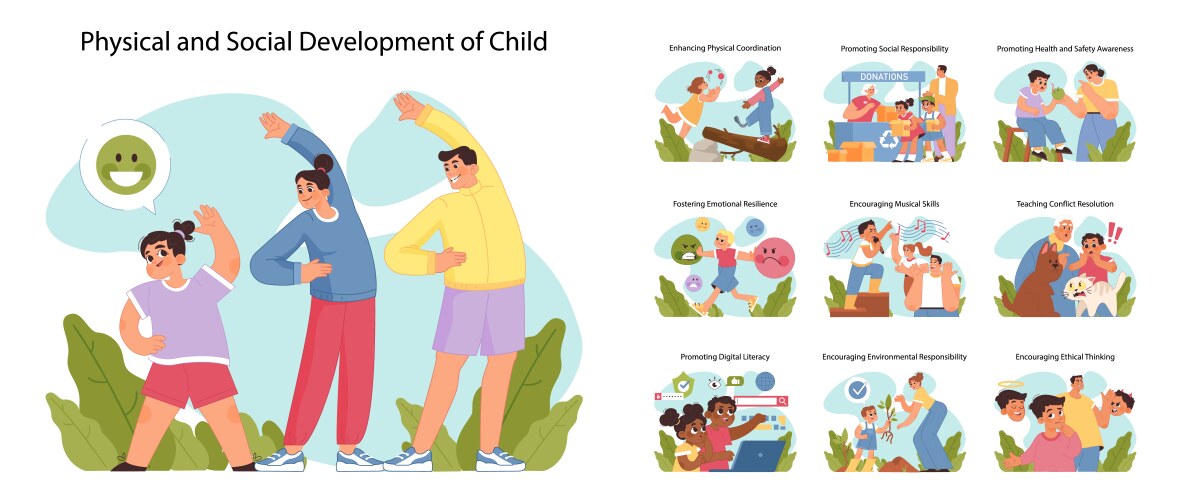 Child development set flat Royalty Free Vector Image
