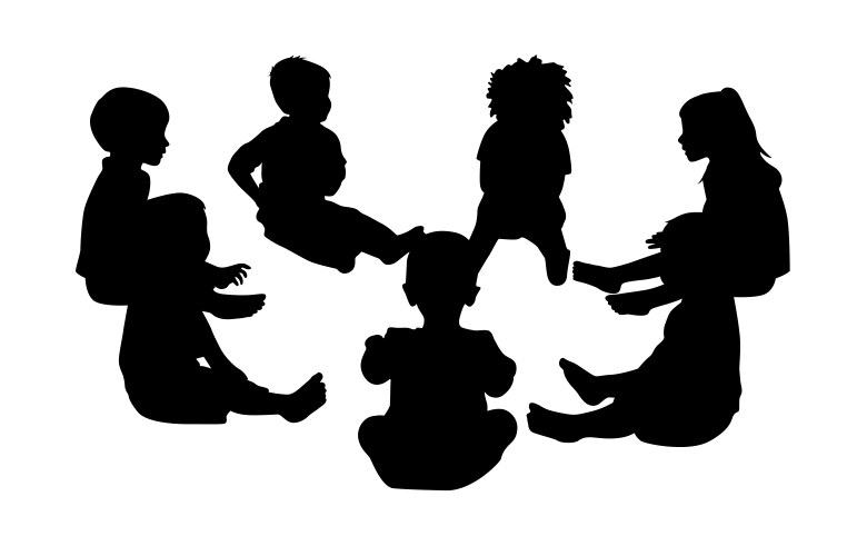 Kids sitting in circle play and talk together Vector Image