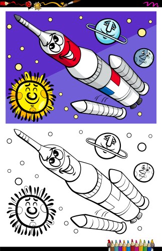 Alien in rocket cartoon coloring page Royalty Free Vector